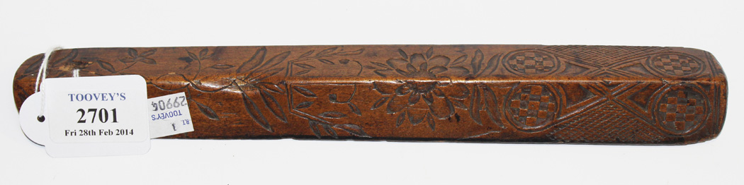 An 18th Century carved boxwood stay busk, inscribed to one side 'Ioane ...