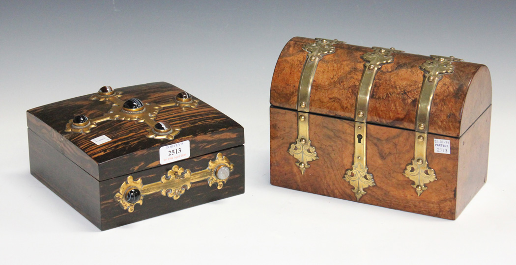 A Victorian Gothic Revival coromandel box, the hinged lid and front ...