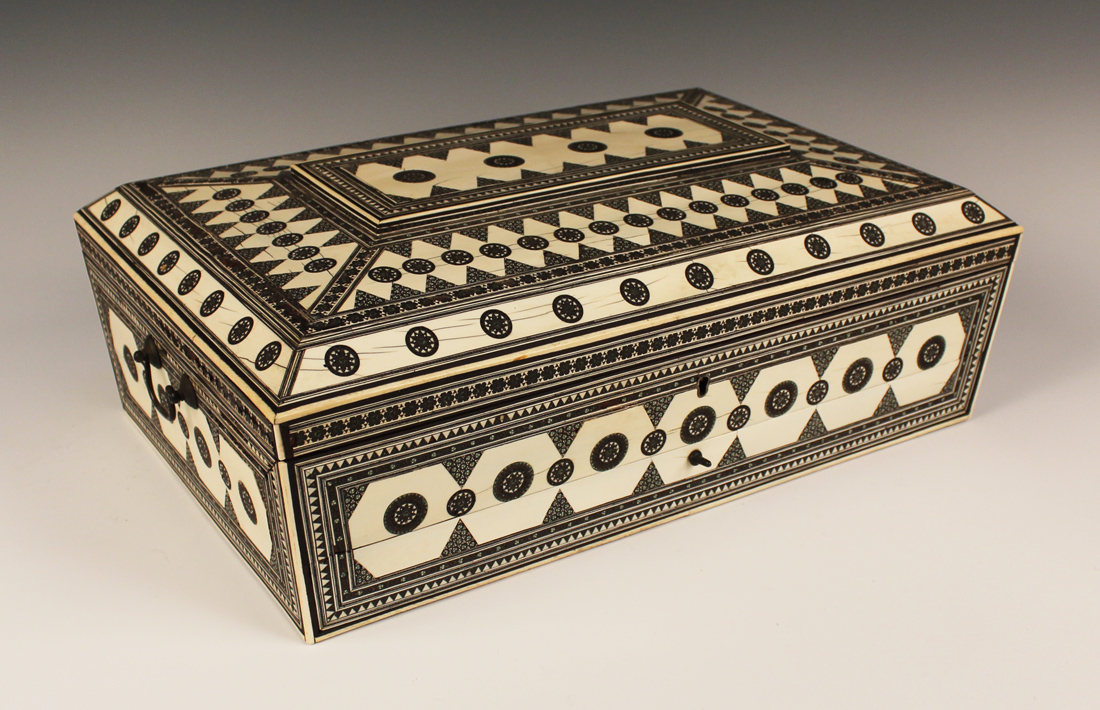 An early 19th Century Anglo-Indian ivory and sadeli work box of ...